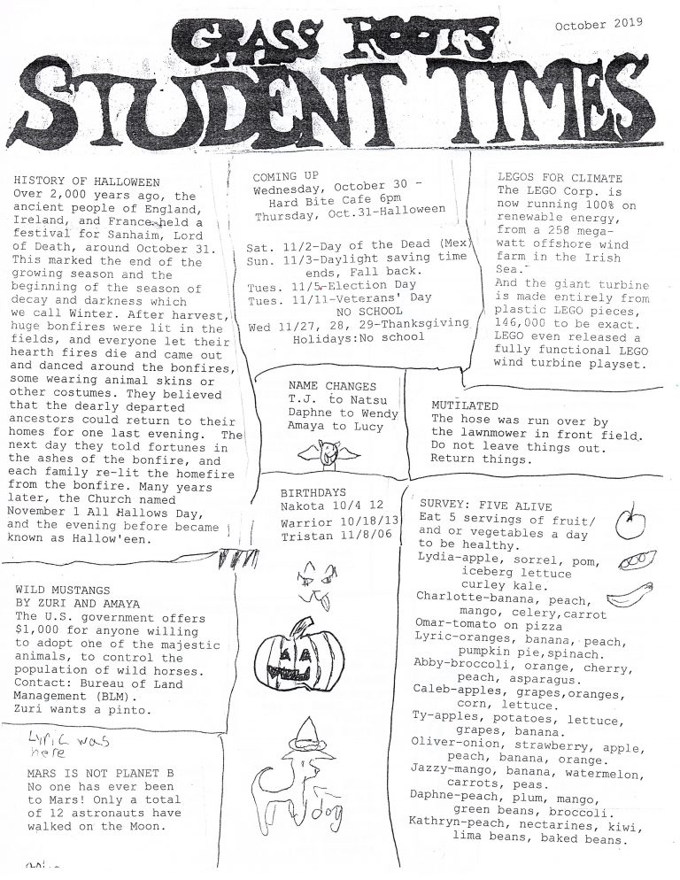Grassroots Student Times – October 2019 edition – Grassroots School
